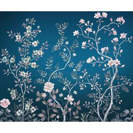 Komar Vliestapete "Aurore" Tapeten Gr. B/L: 300 m x 250 m, Rollen: 1 St., bunt (blau, rosa, weiß) Blumentapeten