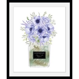 Bild mit Rahmen my home "Blumen Parfüm - Gerahmter Digitaldruck Wandbild" Bilder Gr. B/H: 50 cm x 70 cm, Wandbild Hochformat, 1 St., bunt (blau, grün) Bilder mit Rahmen
