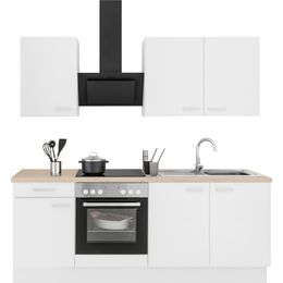 Küchenzeile Optifit "Parma" Komplettküchen-Sets Gr. B/T: 210 cm x 60 cm, weiß (küche: weiß, eiche, korpus: arbeitsplatte: eichefarben) Küchenzeilen mit Elektrogeräte