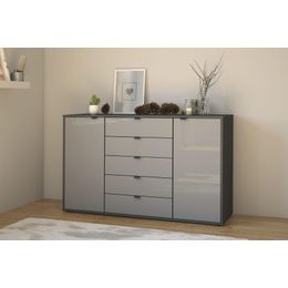 Kombikommode Wiemann "Nizza" Sideboards Gr. B/H/T: 141 cm x 86 cm x 43 cm, 5, grau (graphit, dekor, glas kieselgrau) Kombikommoden