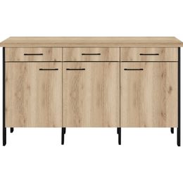 Unterschrank Optifit "Tokio" Schränke Gr. B/H/T: 158 cm x 90,8 cm x 60 cm, 3 St., Komplettausführung, beige (wildeichefarben, eiche struktur) Unterschränke