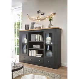 Highboard Home Affaire "Westminster" Sideboards Gr. B/H/T: 160 cm x 122 cm x 41 cm, 3, grau (grau dunkel, applikation wotan eiche dekor) Highboards