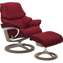 Fußhocker stressless "Reno" Hocker Gr. B/H/T: 55 cm x 43 cm x 41 cm, ROHLEDER Stoff Q2 FARON, Signature Base Eiche, rot (red q2 faron) Fußhocker