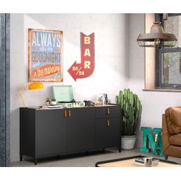 Sideboard GAMI "Amsterdam" Sideboards Gr. B/H/T: 160 cm x 79 cm x 45 cm, schwarz (schwarz, kastanie natur optik) Sideboards