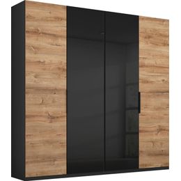 Drehtürenschrank Rauch "Fena" Schränke Gr. B/H/T: 200 cm x 223 cm x 61 cm, 4 St., schwarz (schwarz, glas schwarz, atlantic oak hell) Drehtürenschränke