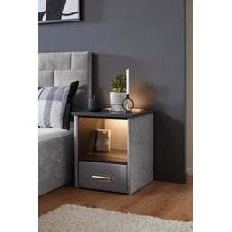 Nachtkonsole Westfalia Schlafkomfort "Brilon" Sideboards Gr. B/H/T: 45 cm x 53 cm x 45 cm, Mit LED-Beleuchtung, 1, Microvelours, grau (grau, schieferoptik anthrazit) Nachtkonsolen und Nachtkommoden