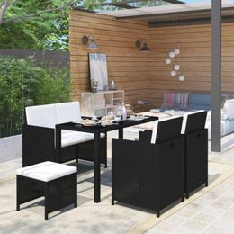 6-tlg. Garten-Essgruppe Gartenmöbel Set Terrassen/Balkon/Outdoor-Essgruppe mit Auflagen Poly Rattan Schwarz ETHJ241483 MAISONCHIC