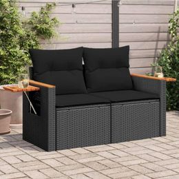 Gartensofa mit Kissen 2-Sitzer Schwarz Poly Rattan vidaXL159242