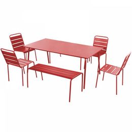 Gartenlounge aus Metall mit 2 Bänken und 4 Stühlen Rot - Rot