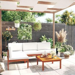 Prolenta Premium - 5-tlg. Garten-Lounge-Set mit Kissen Cremeweiß - Weiß