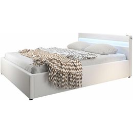 Polsterbett mit Bettkasten mit Matratze mit Subwoofer Bettgestell Bett Doppelbett mit led Beleuchtung Bettkasten Bett Holzstruktur mit