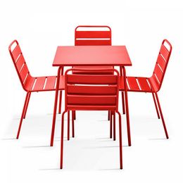 Set aus Gartentisch (70 cm) und 4 Metallstühlen Rot - Rot