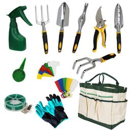 VINGO - Gartenwerkzeug Set Gartengeräte Set Gartenset Werkzeuge Anti-Rost Gartengeräte mit Tragetasche Edelstahl Rechen & Gartenhandschuh Garten