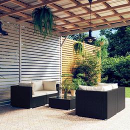 5-tlg. Garten-Lounge-Set,Gartenmöbel-Set mit Kissen Poly Rattan Schwarz vidaXL