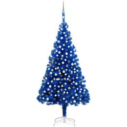 Künstlicher Weihnachtsbaum,Kunstbaum mit LEDs & Kugeln Blau 210 cm pvc vidaXL