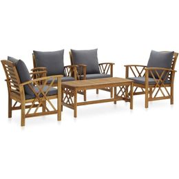 5-tlg. Garten-Lounge-Set,Gartenmöbel-Set mit Auflagen Massivholz Akazie vidaXL