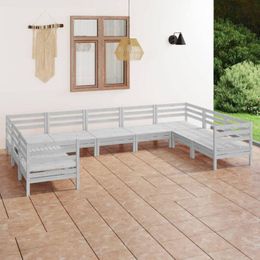 Prolenta Premium - 9-tlg. Garten-Lounge-Set Weiß Massivholz Kiefer - Weiß