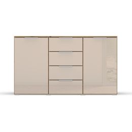 Kommode Rauch "Koluna" Sideboards Gr. B/H/T: 140 cm x 81,0 cm x 42,0 cm, 4, beige (eiche artisan, glas champagner) Kommode