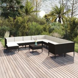 Bonnevie - 12-tlg. Garten-Lounge-Set,Gartenmöbel-Set mit Auflagen Poly Rattan Schwarz vidaXL