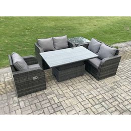 Fimous Rattan Möbel Garten Dining Set im Freien Höhenverstellbarer Aufsteigenderr Tisch Liebe Sofa Stuhl mit Beistelltisch