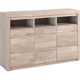 Kommode Woltra "Silkeborg" Sideboards Gr. Holzwerkstoff eichefarben weiß gekalkt (Korpsu) / Massivholz Eiche weiß gekalkt (Front), braun (eiche weiß gekalkt teilmassiv) Kommode