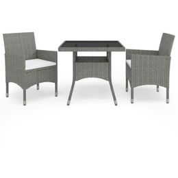 Bonnevie - 3-tlg. Gartenmöbel Set Sitzgruppe Garten mit Tisch und Stühlen - Grau Poly Rattan und Glas BV184338