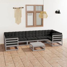 8-tlg. Garten-Lounge-Set Gartenmöbel-Set Terrassen-Sitzgruppe mit Kissen Grau Kiefer Massivholz ZDEH20463 MAISONCHIC
