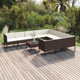 11-tlg. Garten-Lounge-Set,Gartenmöbel-Set mit Auflagen Poly Rattan Braun vidaXL