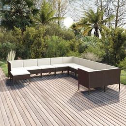 11-tlg. Garten-Lounge-Set，Gartenmöbel-Set mit Auflagen Poly Rattan Braun vidaXL