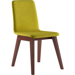 Stuhl Inosign "Sandy" Stühle Gr. B/H/T: 47 cm x 88 cm x 56 cm, 2 St., Microfaser Veloursoptik, Massivholz, grün (green, nuss) 4-Fuß-Stuhl Esszimmerstuhl Polsterstuhl Küchenstühle