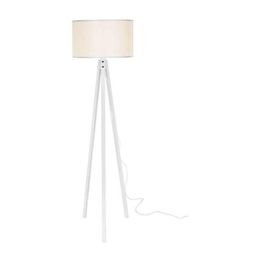 Tripod Stehlampe aus Holz und weißem Stoff rodi 36x h136 cm
