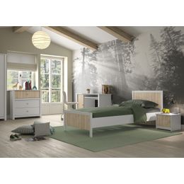 Schlafzimmer-Set GAMI "Charlie" Schlafzimmermöbel-Sets Gr. B/H: 96 cm x 84 cm, ohne Matratze, B/H: 90 cm x 200 cm, weiß (weiß, eichefarben) Komplett Schlafzimmer