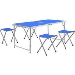 Campingtisch klappbar mit 4 Stühlen, Alu campingtisch höhenverstellbar 120x60x70cm, multifunktionstisch, wetterfest Tisch klappbar, Folding Table,