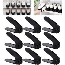 Einstellbare Schuhregale 20 Stück Schuhstapler/Schuhhalter Set, 3 höhenverstellbar, Platzsparend, rutschfest Kunststoff-schwarz - Aufun