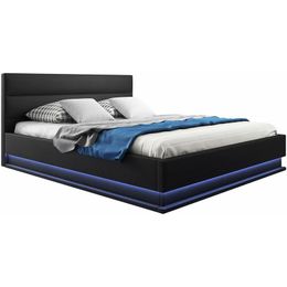 Polsterbett mit Bettkasten Bettgestell Bett Doppelbett mit LED Beleuchtung Bettkasten Bett Holzstruktur mit Kunstlederbezug Weiss Matt Modell Nitas