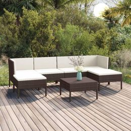 7-tlg. Garten-Lounge-Set,Gartenmöbel-Set mit Auflagen Poly Rattan Braun vidaXL