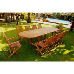 Ovaler Gartentisch und 8 Stühle und 2 Teakholz-Sessel kajang - Holz