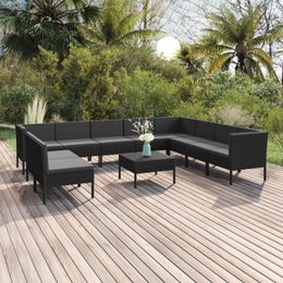 11-tlg. Garten-Lounge-Set,Gartenmöbel-Set mit Auflagen Poly Rattan Schwarz vidaXL