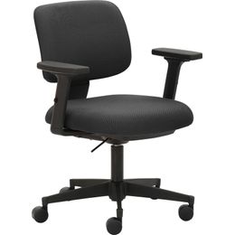 mayer Sitzmöbel Drehstuhl MAYER SITZMÖBEL "2293" Stühle Gr. B/H/T: 65 cm x 74 cm x 62 cm, 1 St., Struktur (recyceltes Polyester), kleiner Polsterrücken-3D-Sitzen inkl. Sitztiefenverstellung-2D-Armlehnen schwarz-Teppichbodenrollen + Kunststoff, schwarz (schwarz, schwarz) Bürodrehstuhl Drehstühle