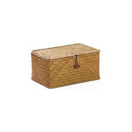 Aufbewahrungskorb aus Seegras-Rattan mit Deckel aus Naturmaterial (klein 26 cm x 16 cm x 10 cm h)