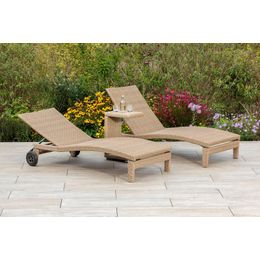 Garten-Essgruppe Merxx "Andalusia" Sitzmöbel-Sets Gr. B/H/T: 90 cm x 100 cm x 208 cm, Liege mit Beistelltisch, beige (natur, braun) Outdoor Möbel