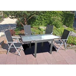 Harms Garten Möbel Tisch Sitz Gruppe Veranda Balkon Lola Glas 4-Sitzer 5-teilig grau