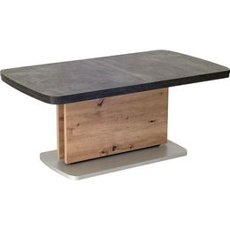 Couchtisch VIERHAUS "Salen" Tische Gr. B/H/T: 110 cm x 53 cm x 63 cm, Mittelauszug mit Einlegeplatte, grau (betonoptik dunkel, wildeiche) Couchtische eckig