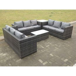 Fimous - Rattan Garten Möbel Lounge Sofa Set im Freien mit länglichem Couchtisch und seitlichem hohen Tisch