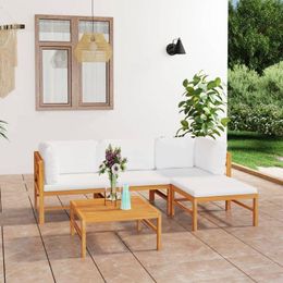 5-tlg. Garten-Lounge-Set,Gartenmöbel-Set mit Creme Kissen Massivholz Teak vidaXL