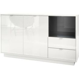 Vladon - Sideboard Highboard Kommode Schrank Bücherregal Metro - Weiß Hochglanz - Einsatz in Schwarz Hochglanz ohne led Beleuchtung - Einsatz in