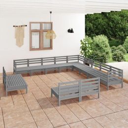 13-tlg. Garten-Lounge-Set Massivholz Kiefer Grau Vidaxl Grau