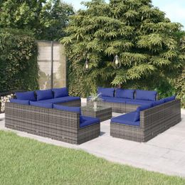 13-tlg. Garten-Lounge-Set,Gartenmöbel-Set mit Kissen Poly Rattan Grau vidaXL