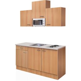 Küche Flex-Well "Nano" Komplettküchen-Sets Gr. B/H/T: 150,5 cm x 200 cm x 60 cm, braun (küche: buche nachbildung, front: korpus: arbeitsplatte: rumba) Küchenzeilen mit Elektrogeräte