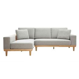 Miliboo Ecksofa 5-Sitzer mit Stauraum hellgrauer Stoff mit strukturiertem Samteffekt und helles Holz komao. - Hellgrau